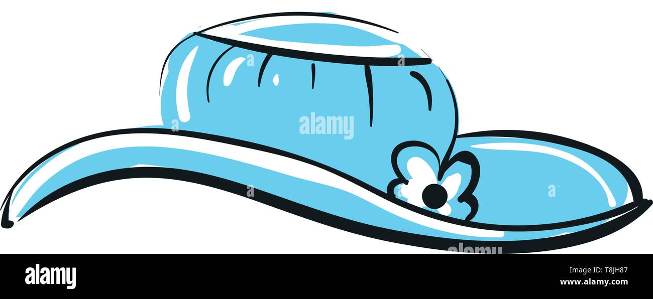 A blue colour hat with flower decoration, vector, color drawing or ...