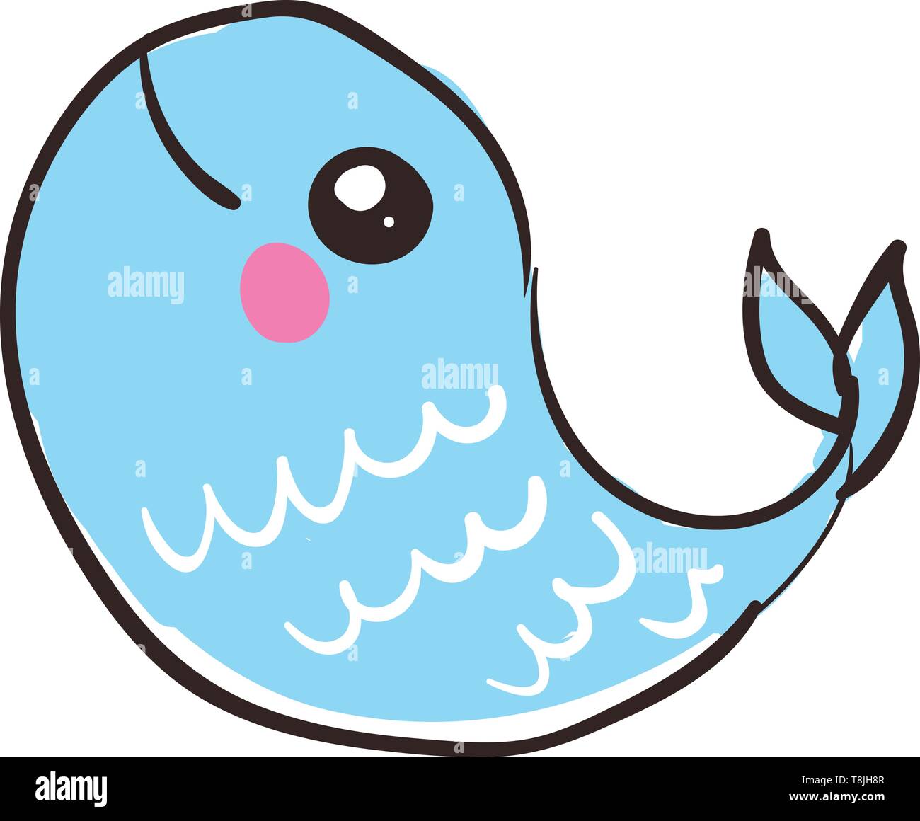 A blue fish with scales, with big eyes, with pink fin, vector, color ...