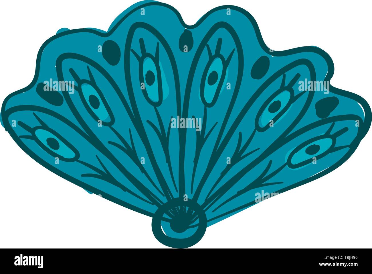 A blue hand fan with decoration, vector, color drawing or illustration ...