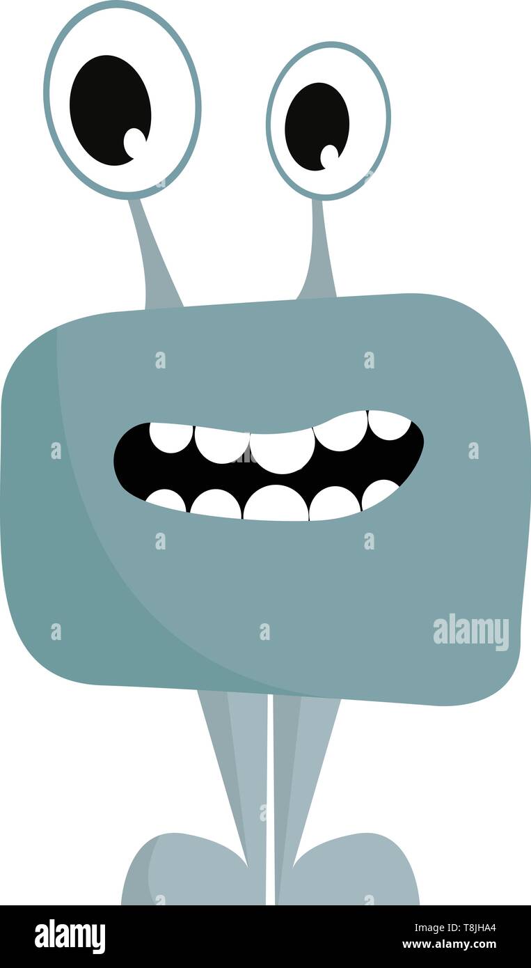 A blue smiling monster with long eyes, vector, color drawing or ...