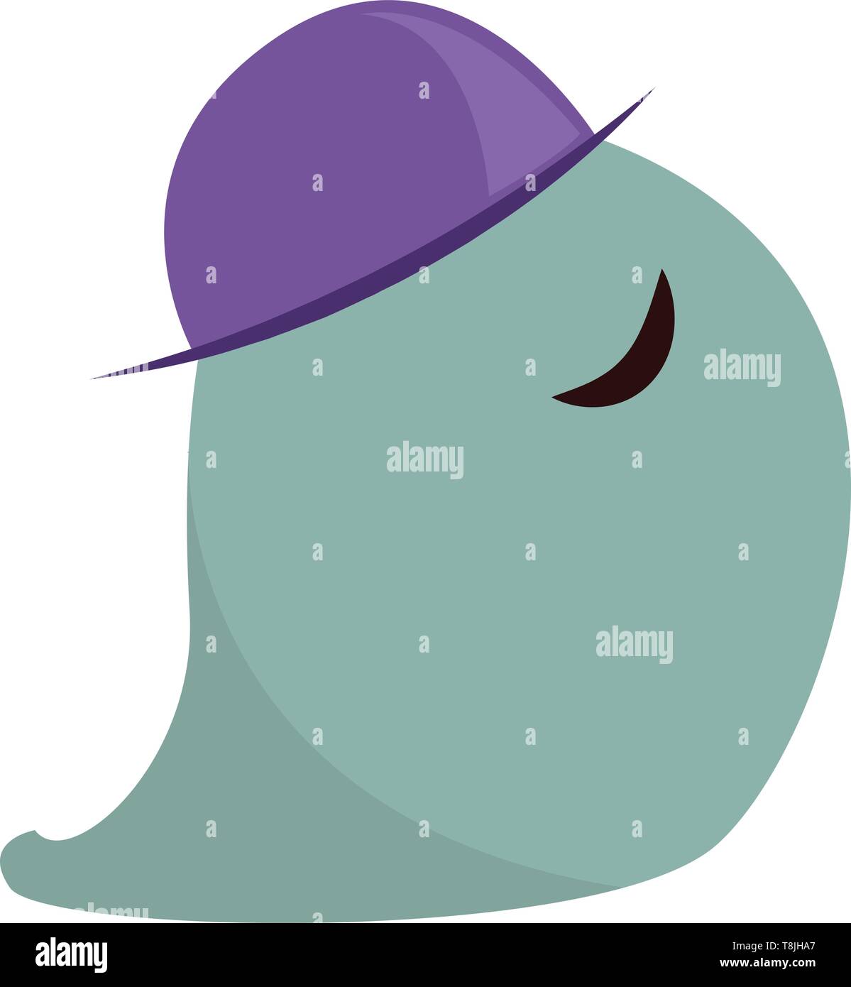 Blue slug monster with purple hat and no eyes, vector, color drawing or ...