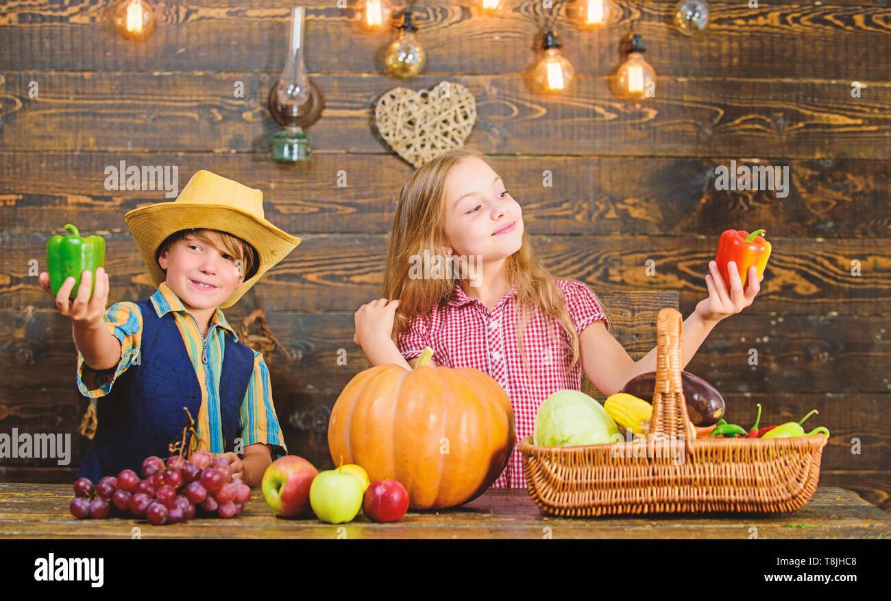 Farming teaches kids where their food comes from. Family farm. Siblings ...