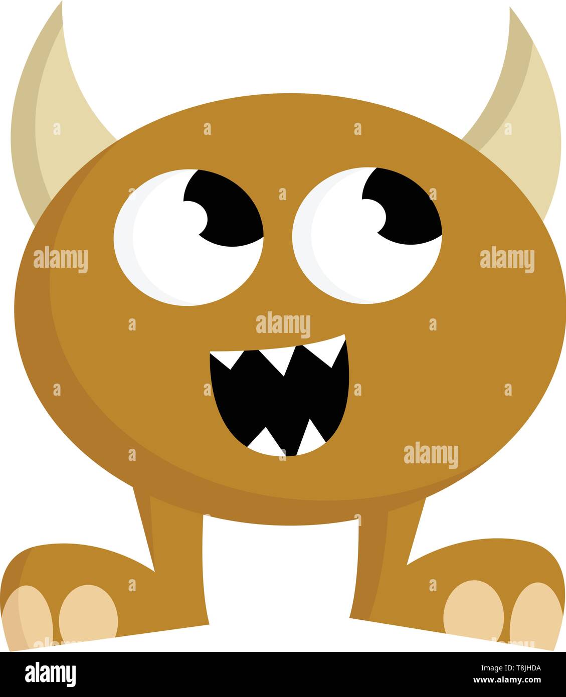 A happy brown monster with horns, vector, color drawing or illustration ...