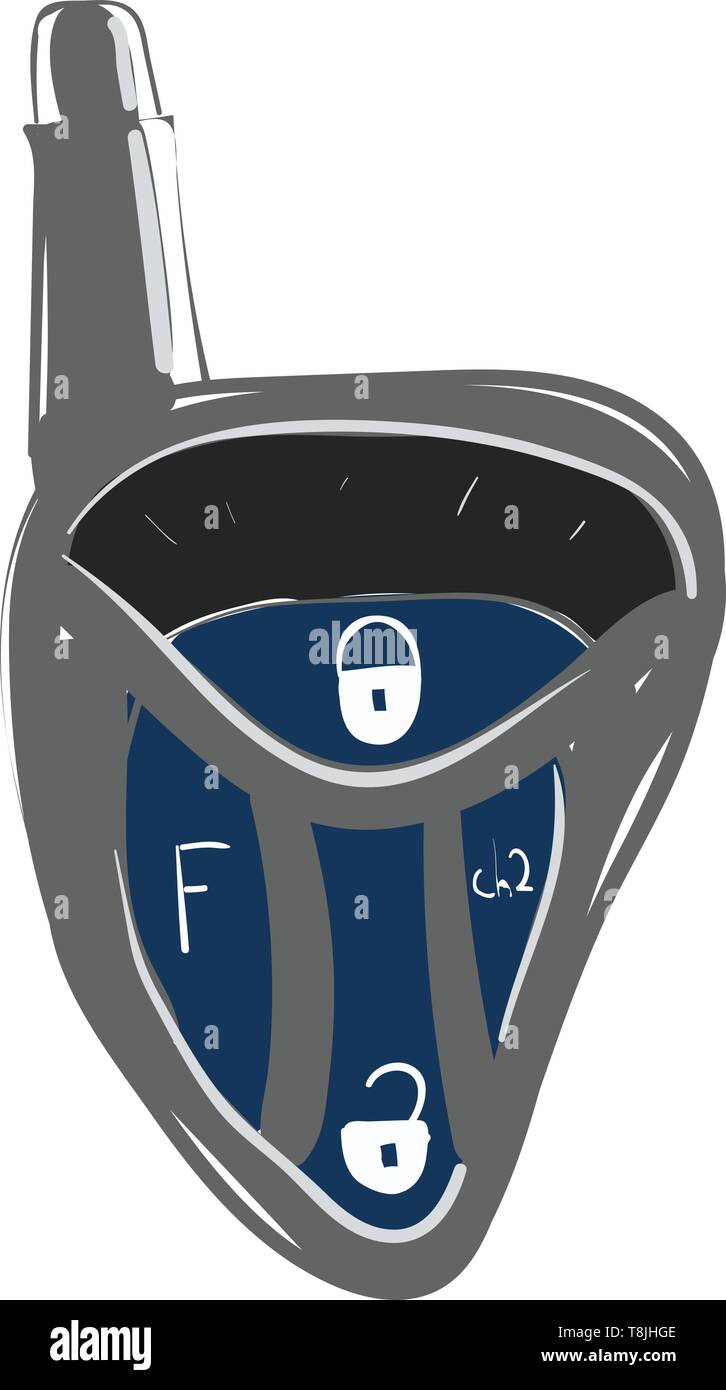 An illustration of a gray car remote with blue buttons, vector, color ...
