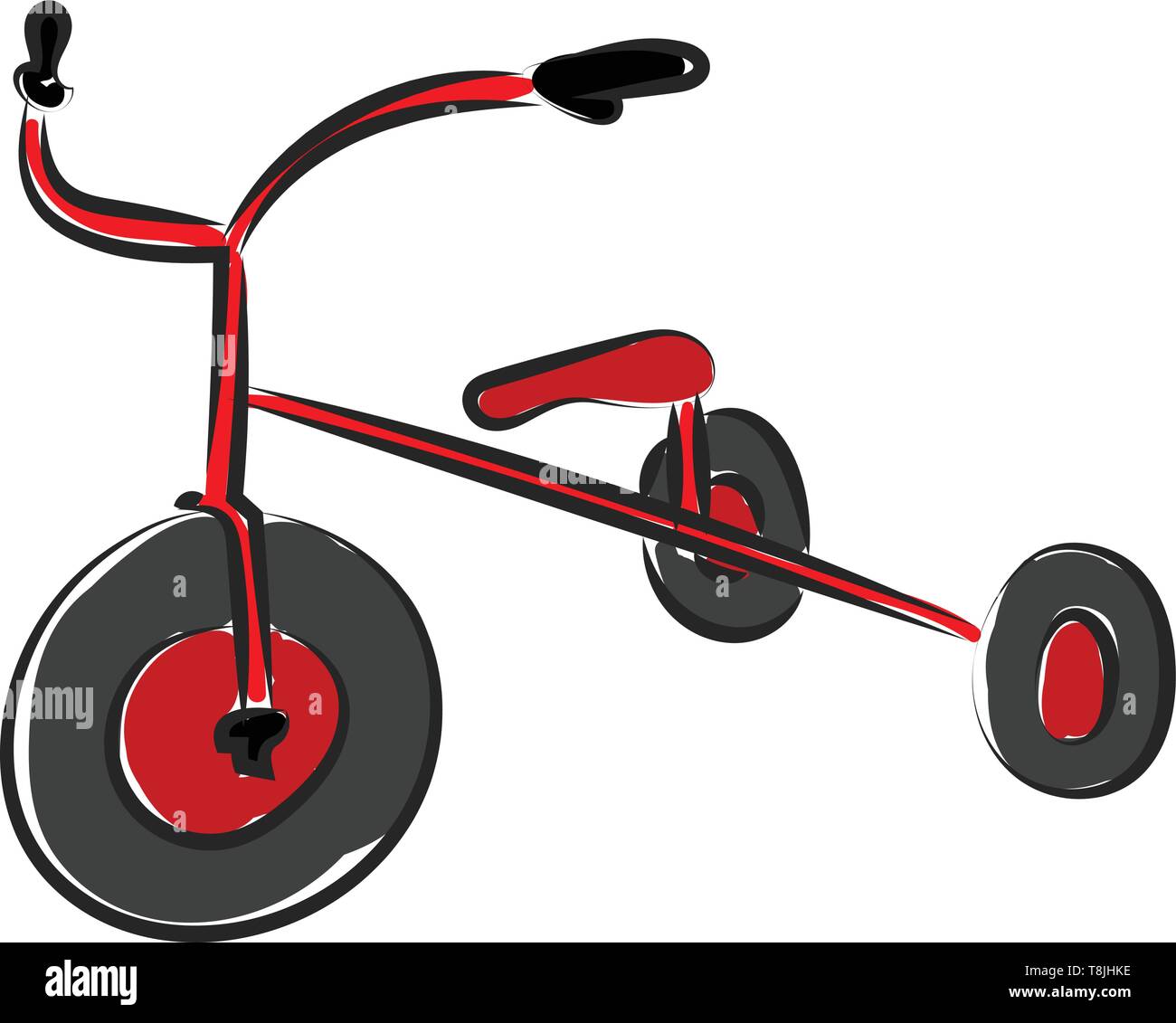 A red children bicycle with three wheels, with brake handles, vector ...