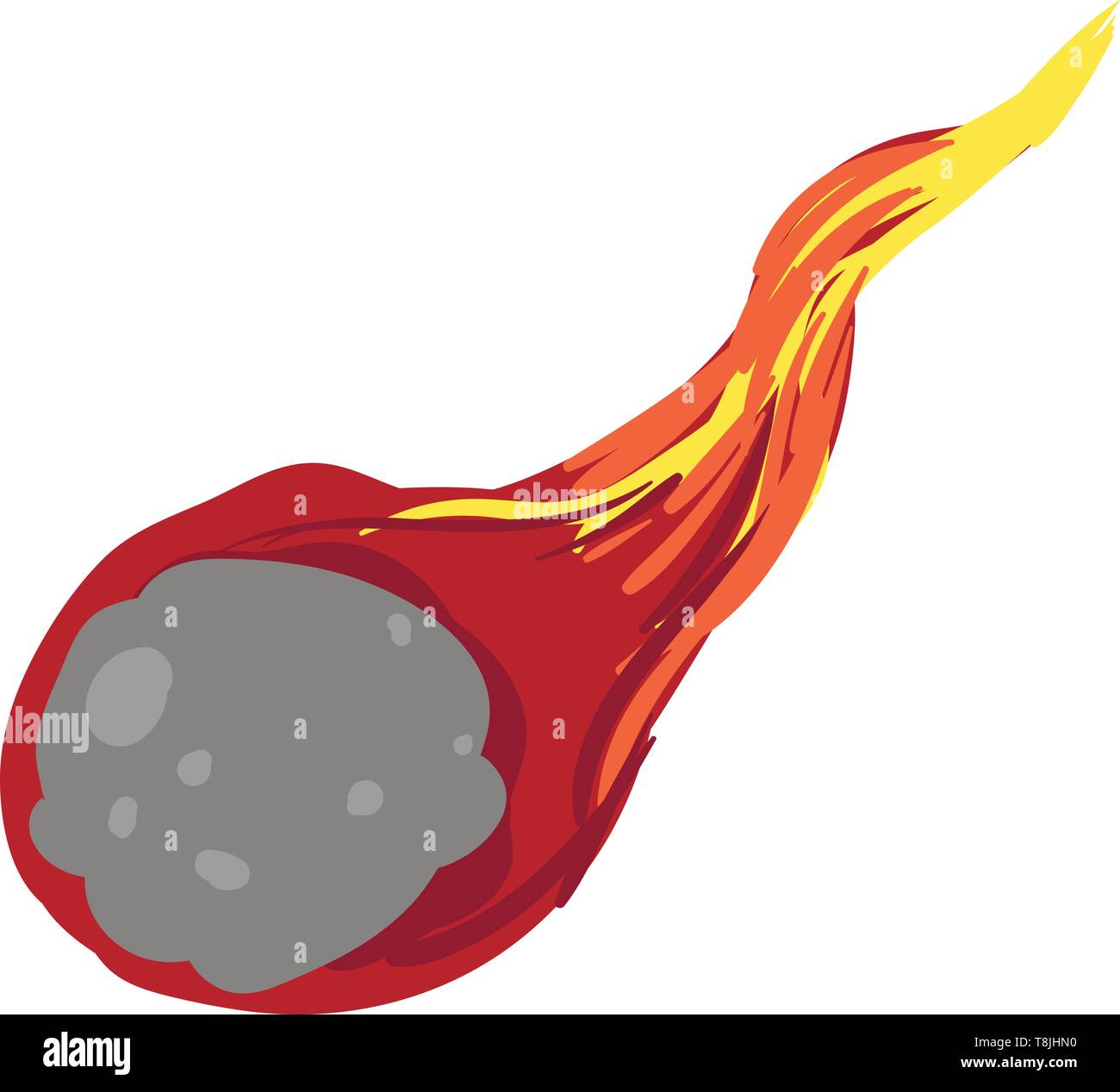 A red comet with fire on the tail, vector, color drawing or ...