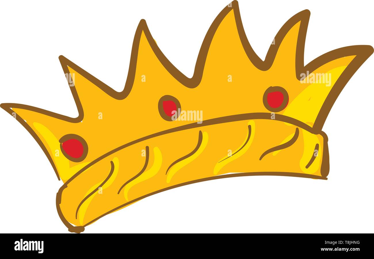A yellow crown, with red stones, vector, color drawing or illustration ...