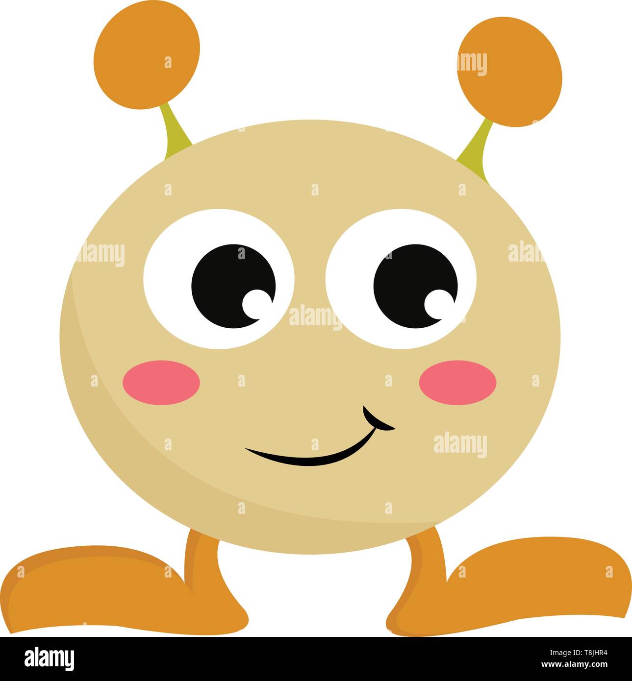 A round monster with a face, antenna with circles on its tip and feet ...