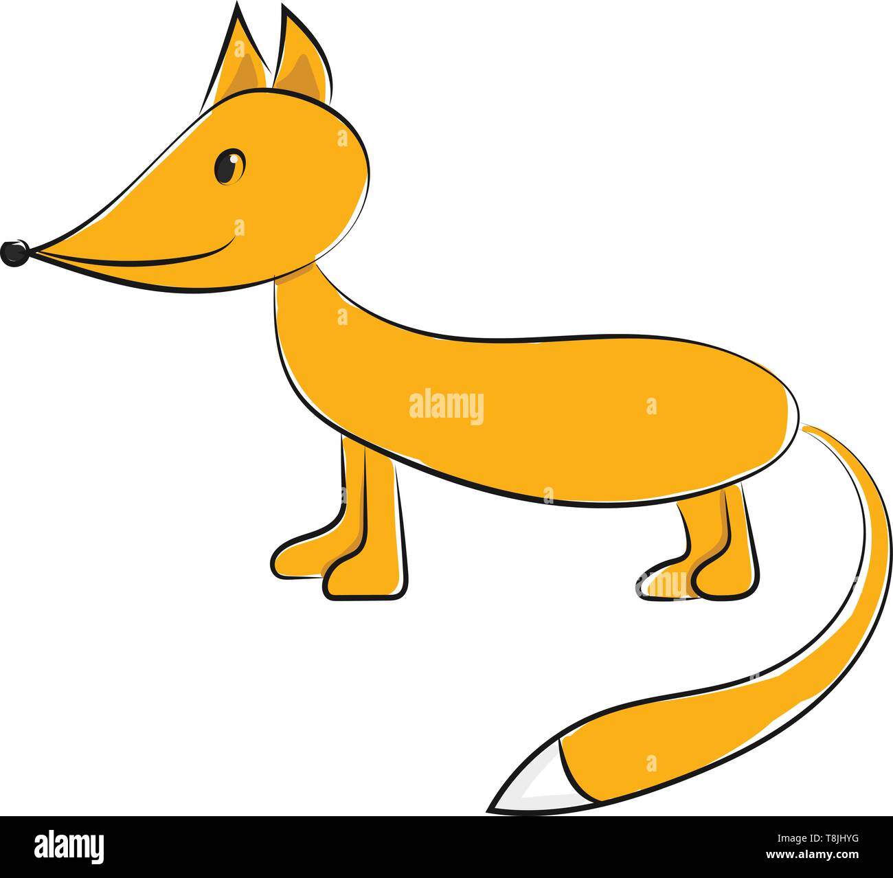 A happy yellowish fox with a long tail, vector, color drawing or ...