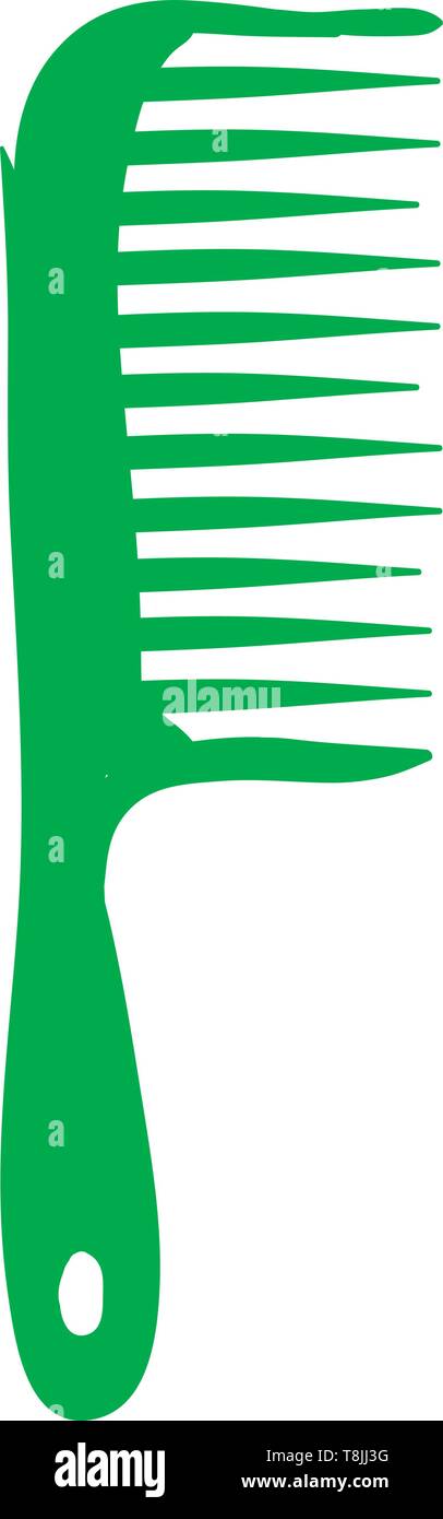 A green hair comb with handle and a hole on it, with sharp teeth ...