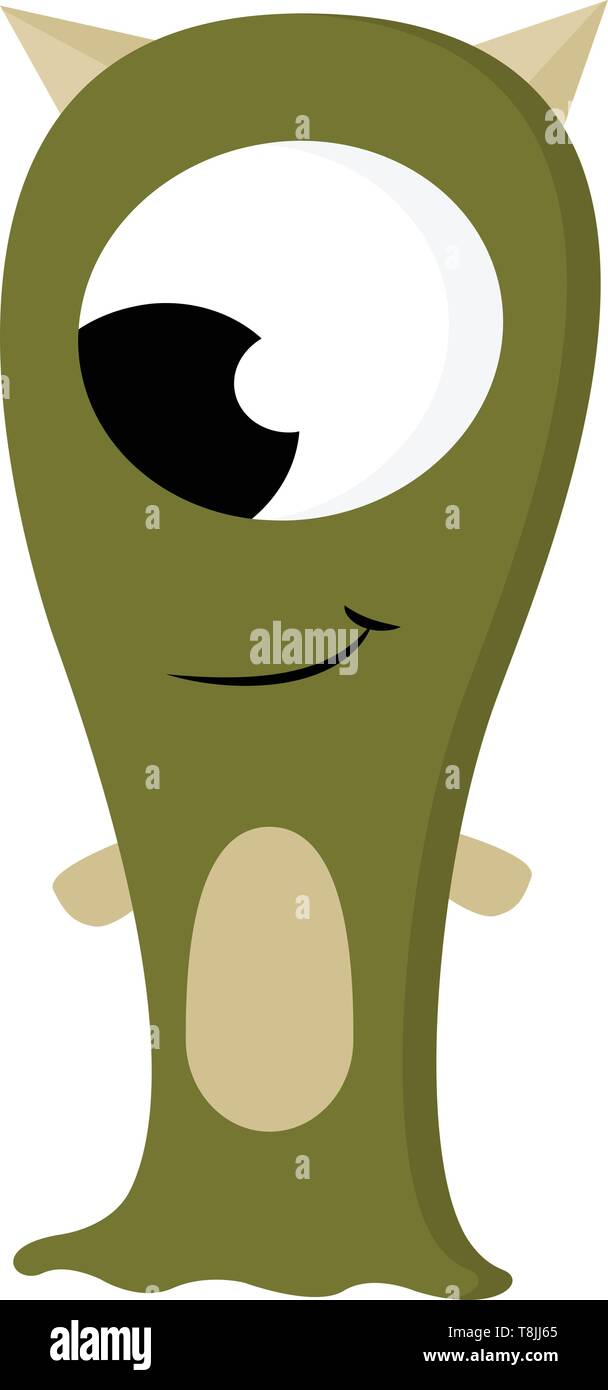 Green long monster with big eye looking down; with two hands, with two ...