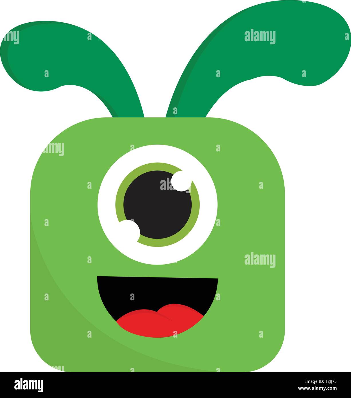 A green monster with big one eye, with red tongue, with two antennas ...