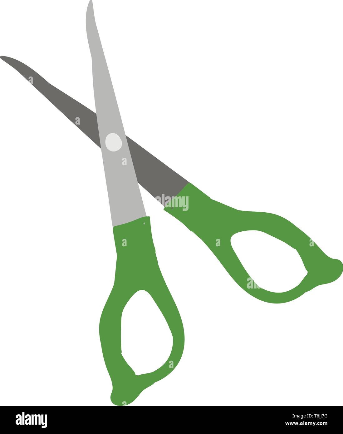 A green scissors with sharp blades, vector, color drawing or ...
