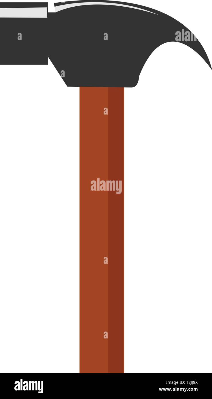 A hammer with black head and wooden handle, vector, color drawing or ...