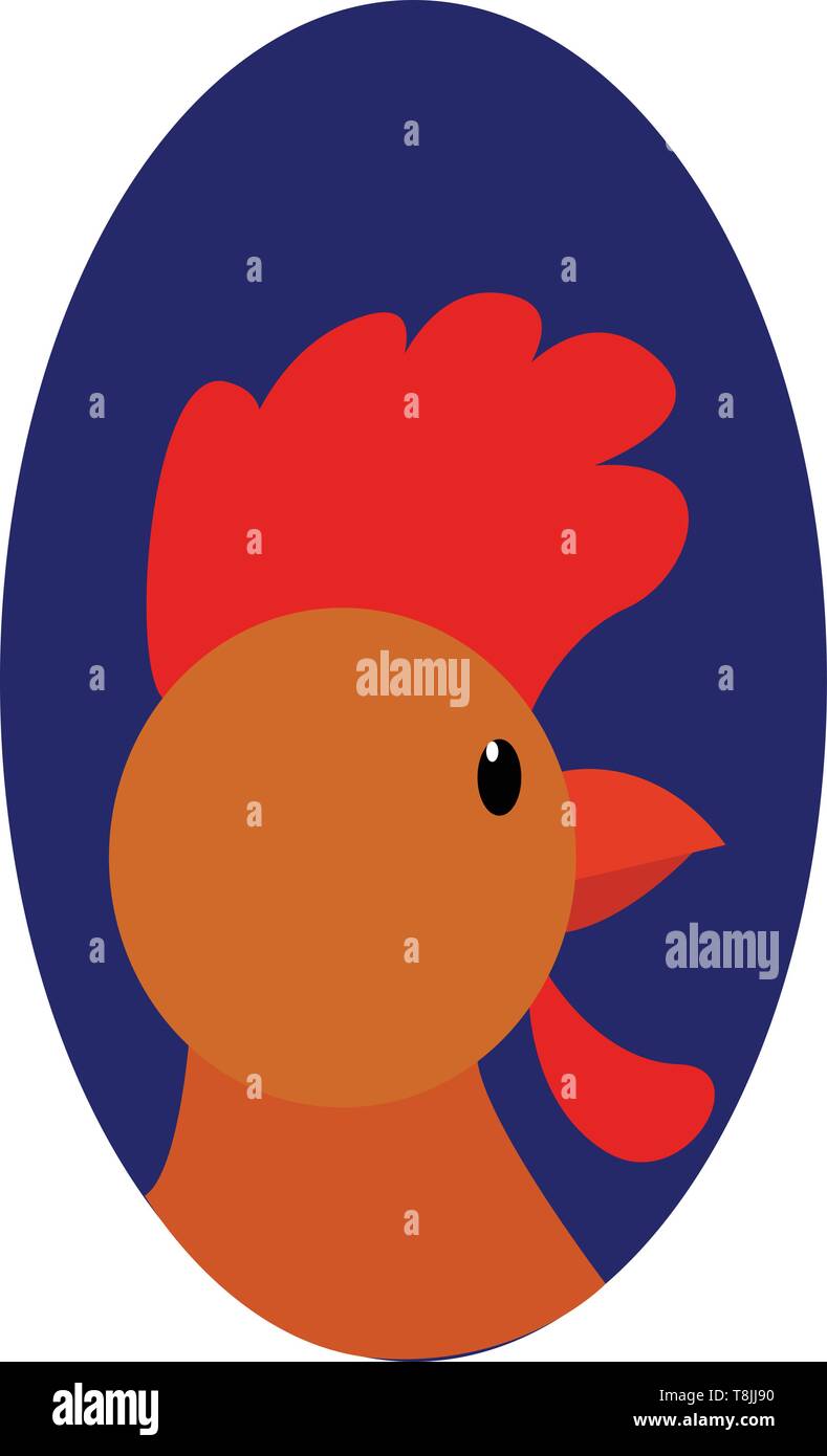 A hen with beak and coop, with blue background, vector, color drawing ...
