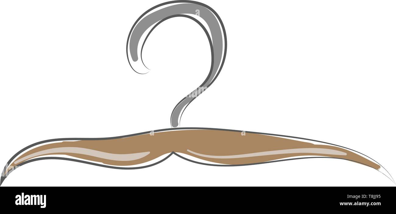 A brown hanger with metal hook, vector, color drawing or illustration ...