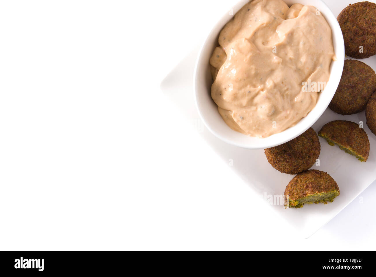 Falafel on a plate isolated on white background. Top view. Copyspace ...
