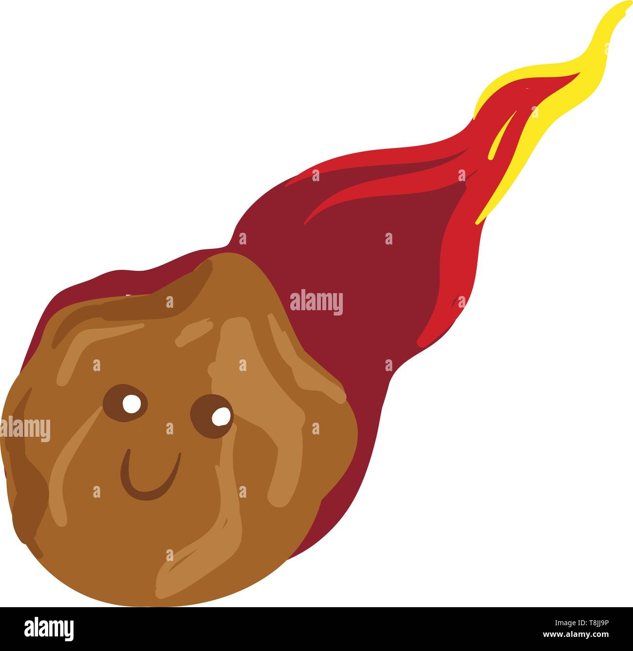 A happy brown comet with red flame and yellow tail, vector, color ...