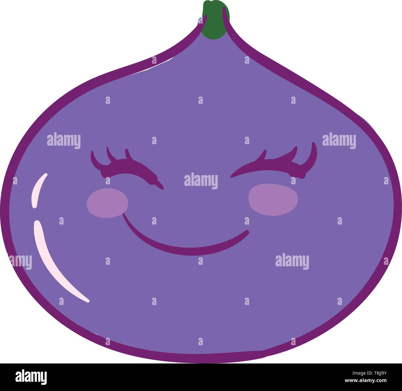 Face of a violet fig, smiling with eyes closed, vector, color drawing ...