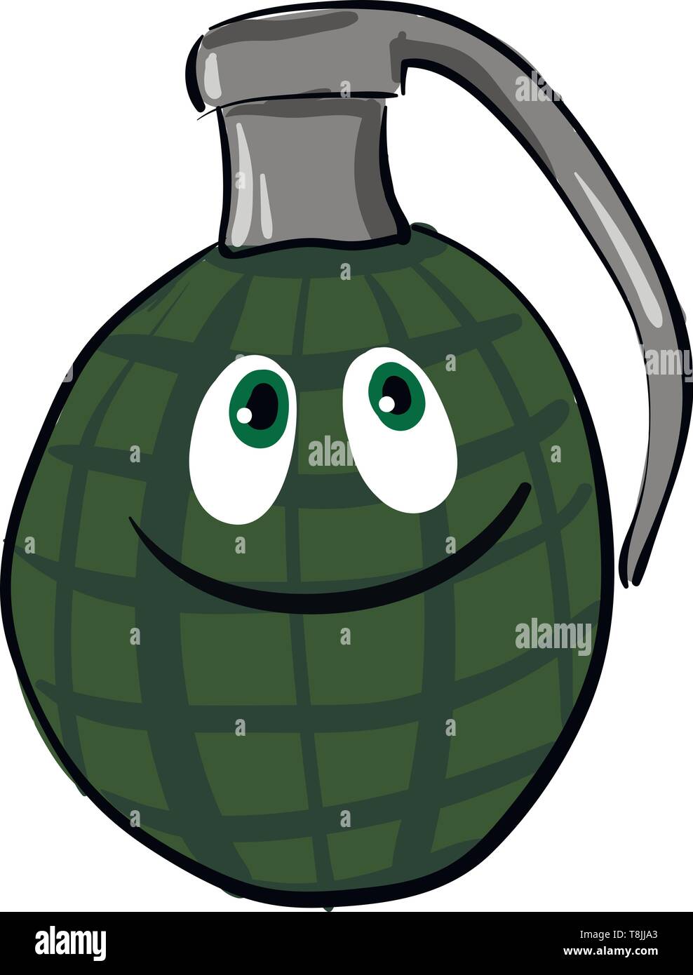 Face of a happy grenade, smiling, with big eyes, vector, color drawing ...