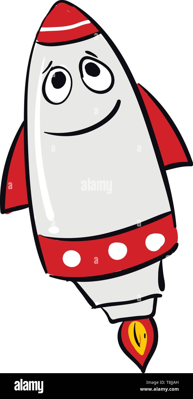 Face of a happy gray rocket with red designs, with two big eyes ...
