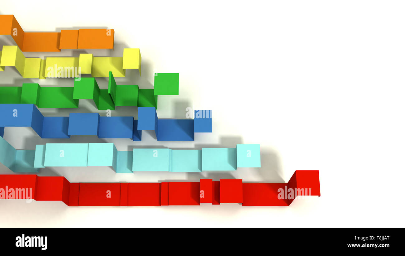Horizontal Graph of Multi Colored 3D Illustrated Geometric Ribbons on a ...