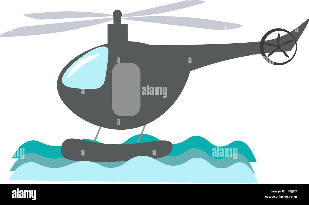 A gray helicopter flying on the sky with propeller, vector, color ...