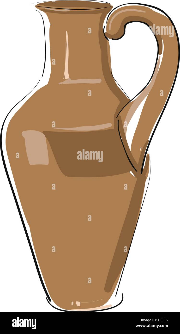 A brown tall jug with handle, vector, color drawing or illustration ...