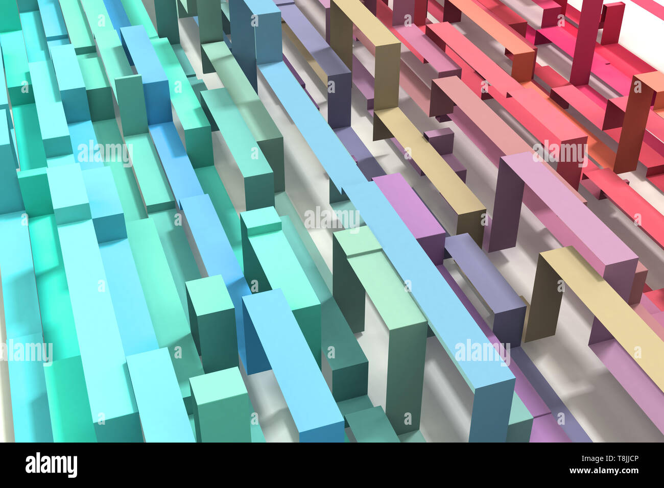 A 3D Illustrated pastel rainbow colored geometric ribbon background ...