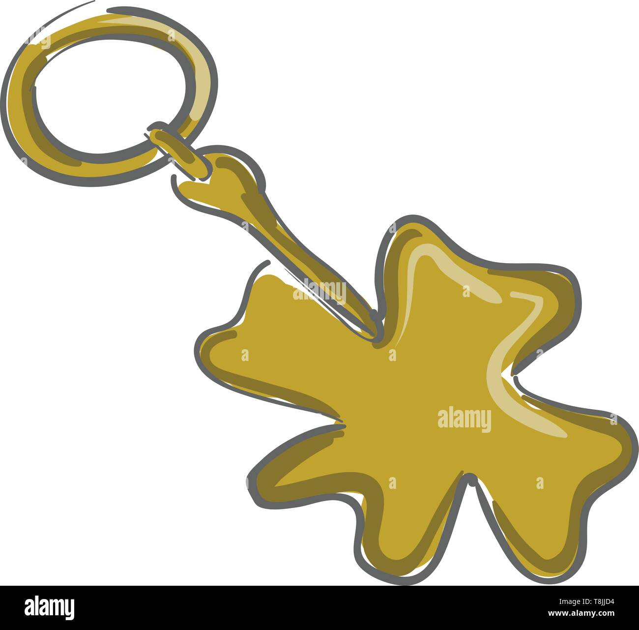 A golden four leaf clover keychain on a keyring, vector, color drawing ...