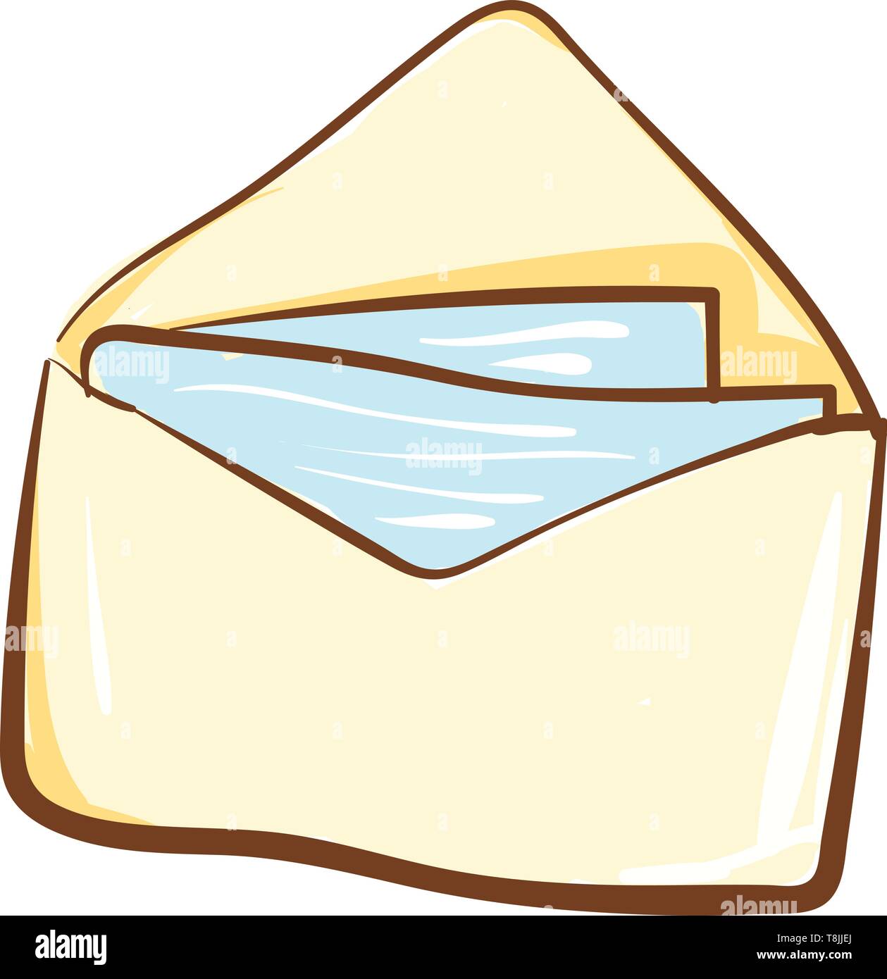 An open envelope with two pieces of paper inside, vector, color drawing ...