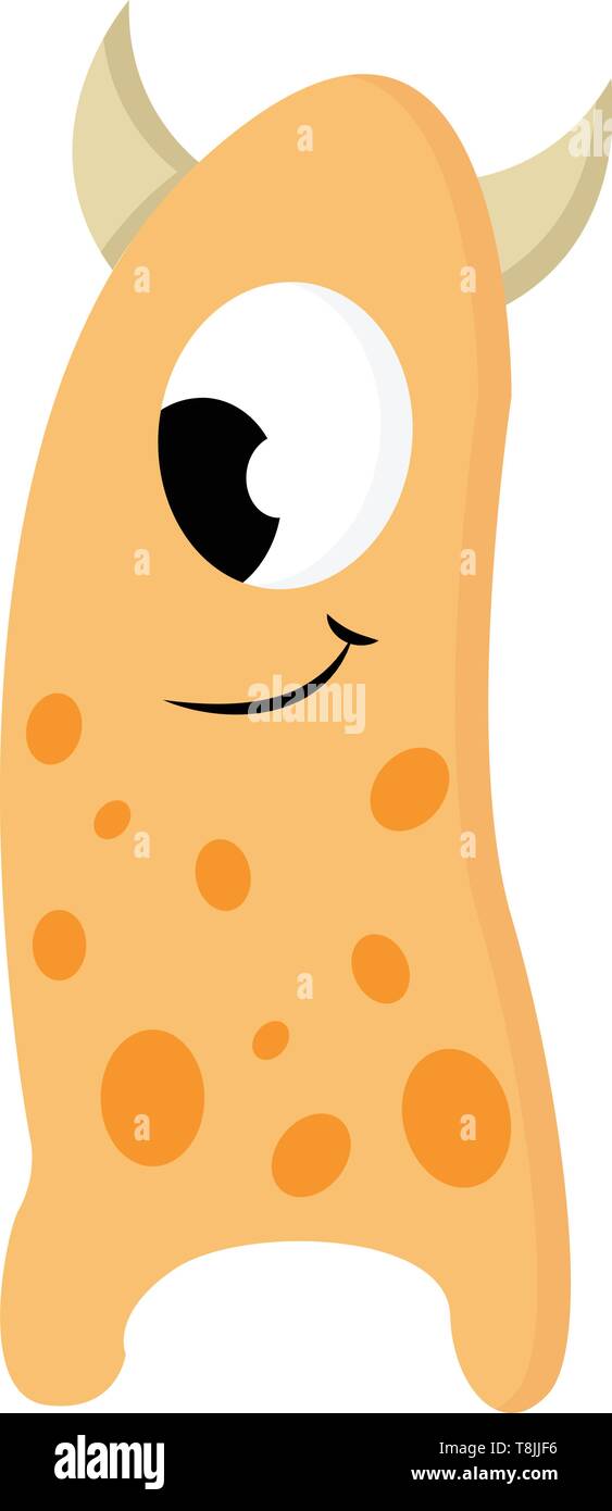 A tall orange monster with one e ye and dark orange spots and horns ...