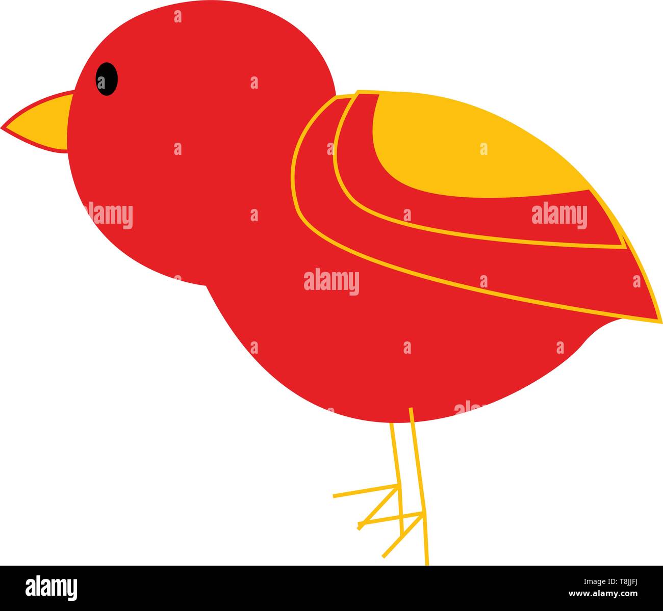 A cute red bird with yellow beak, vector, color drawing or illustration ...