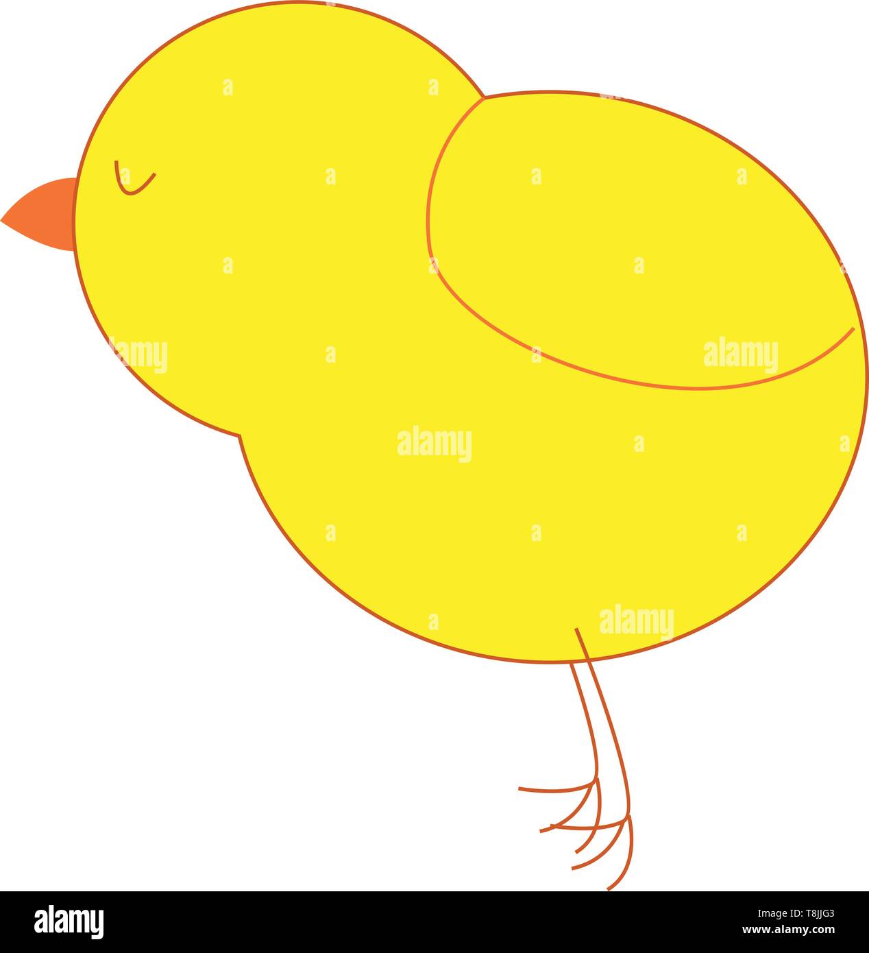 A sad little yellow chick with a orange beak, vector, color drawing or ...