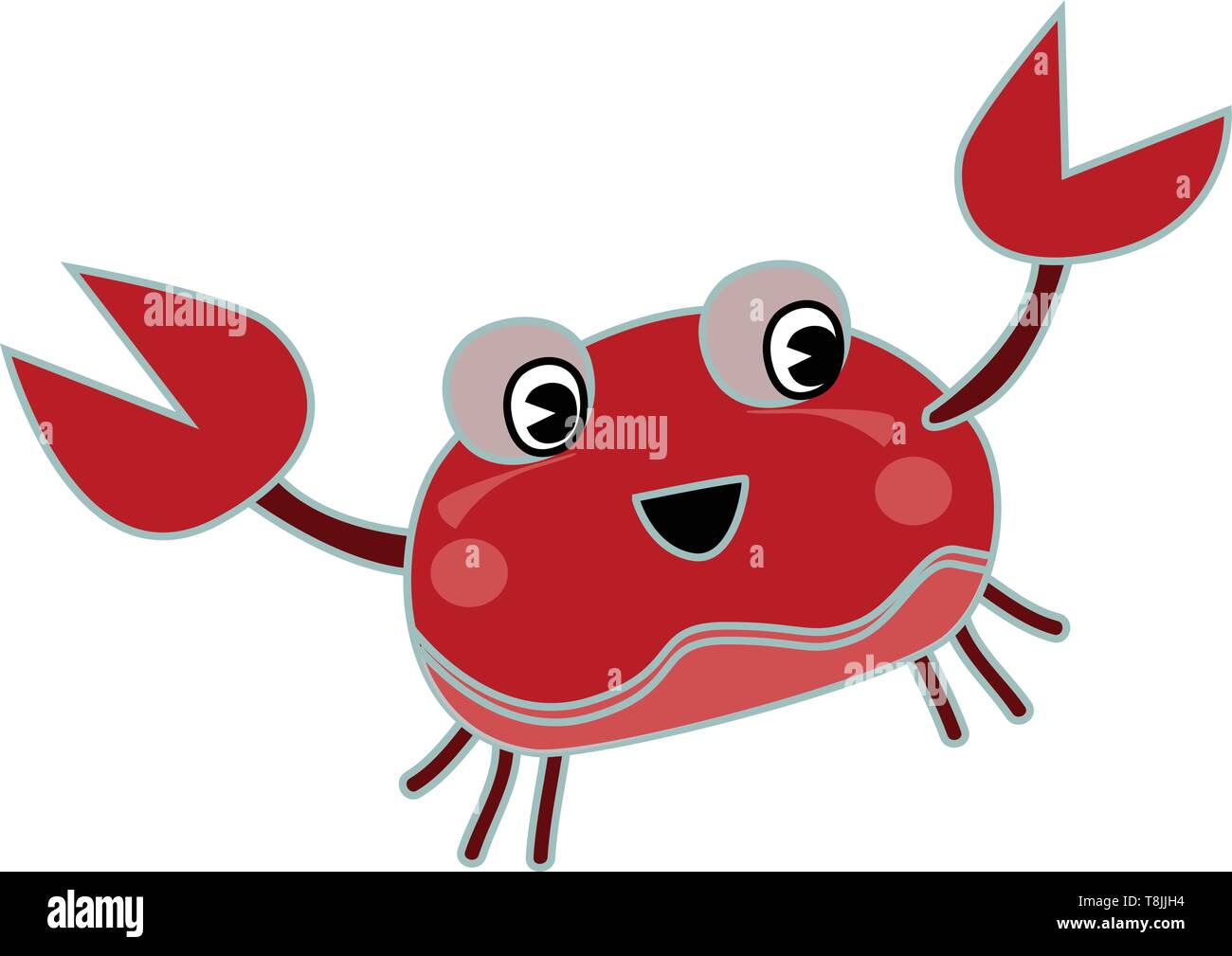 A red happy crab with two claws and six legs, vector, color drawing or ...