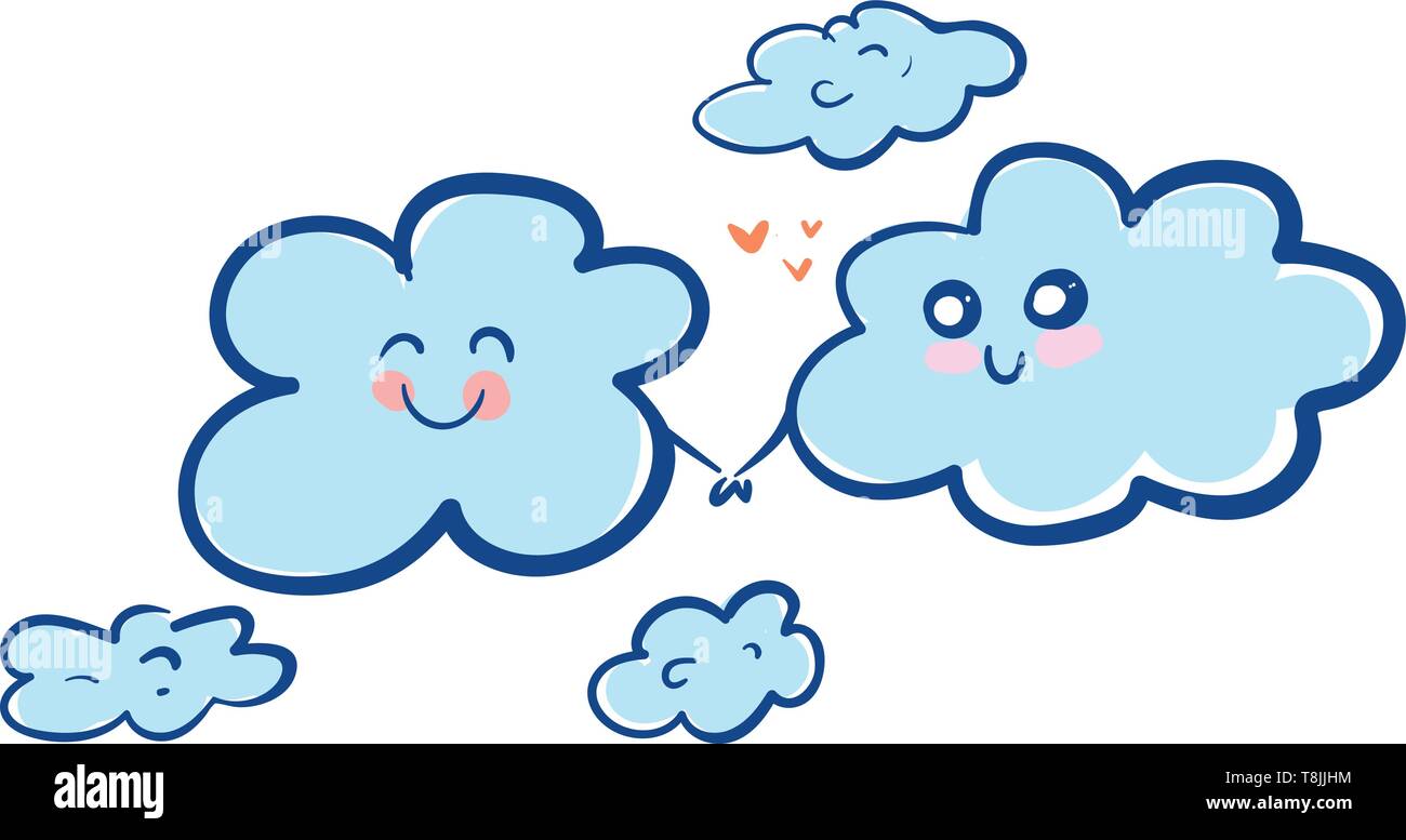 A group of clouds and two clouds falling in love, vector, color drawing ...