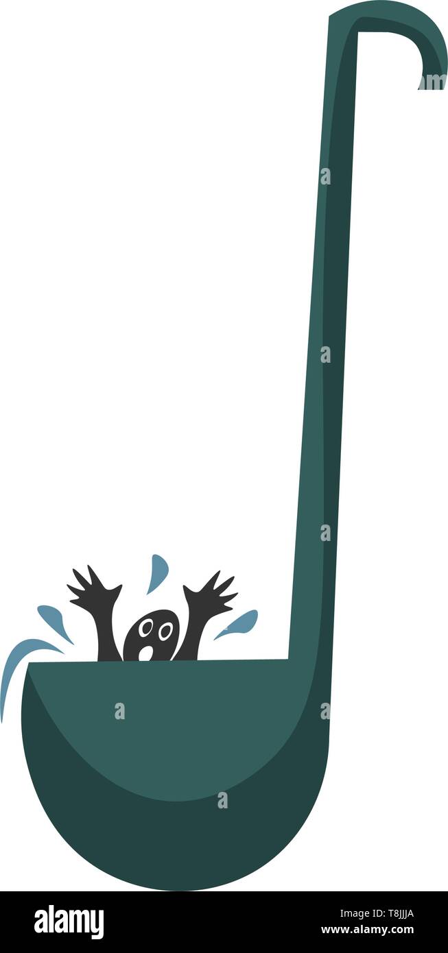 An abstract representation of a man struggling inside a dark ladle ...