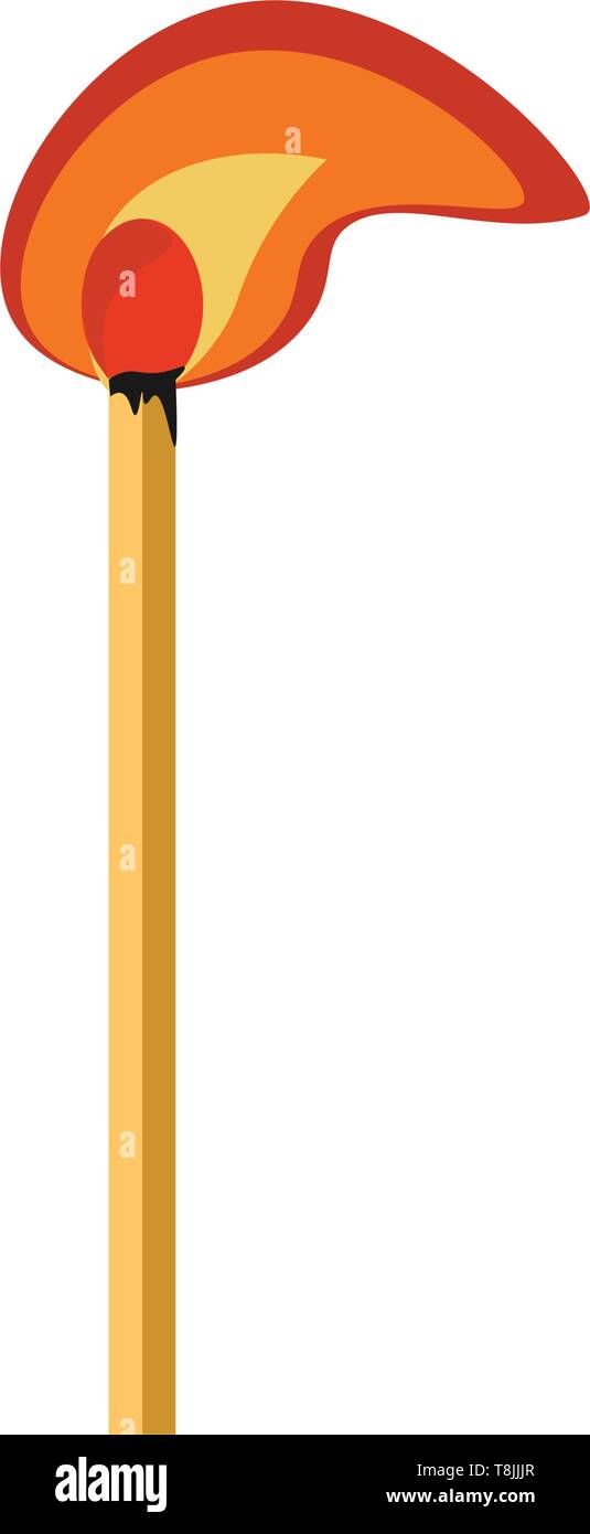 A lit matchstick with orange and red flames, vector, color drawing or ...