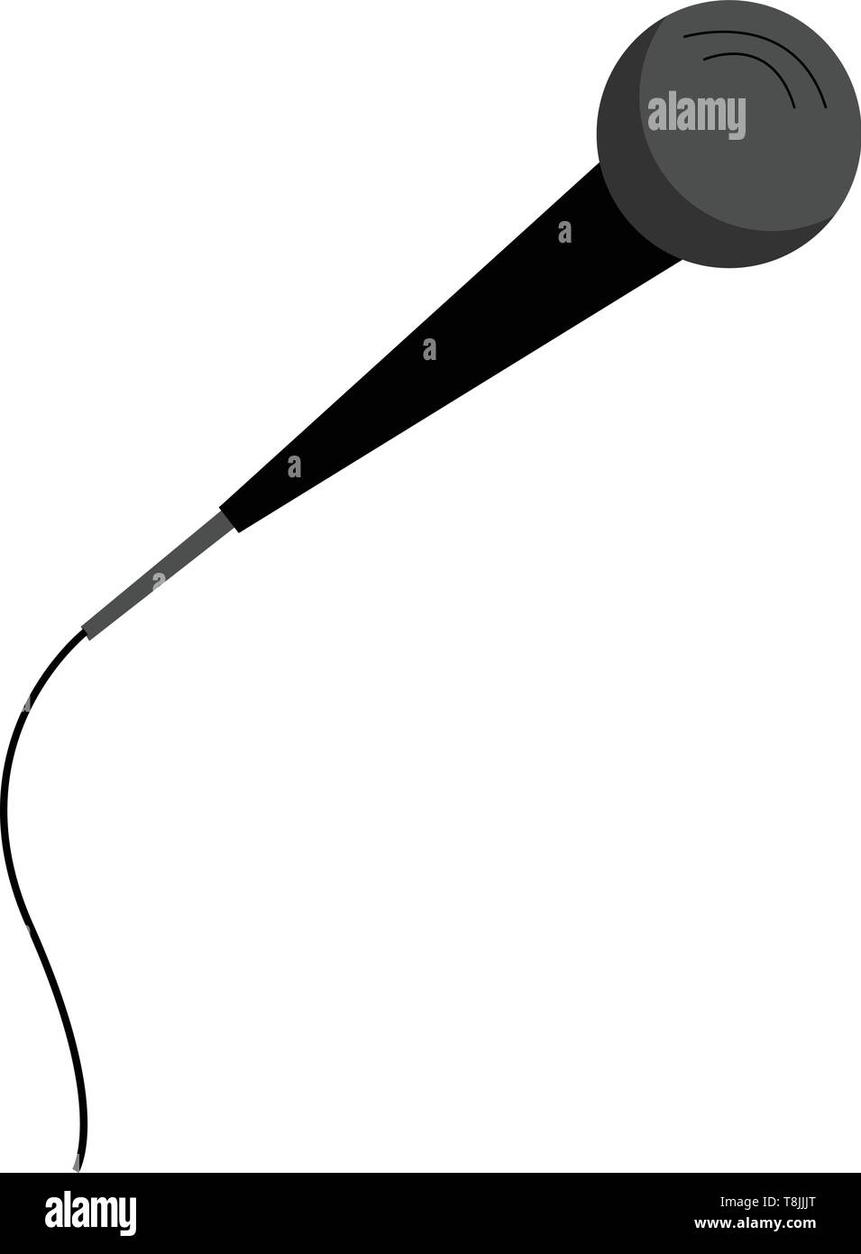 A black microphone with a black cable, vector, color drawing or ...
