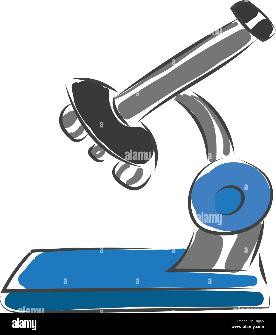 A gray microscope with a blue swivel and blue base, vector, color ...