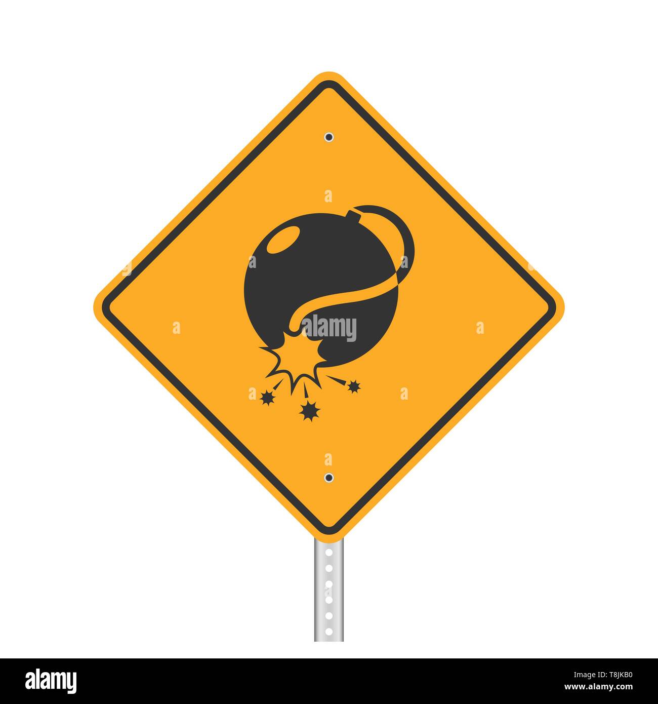 Yellow warning sign warns about explosive threat The sign is isolated ...