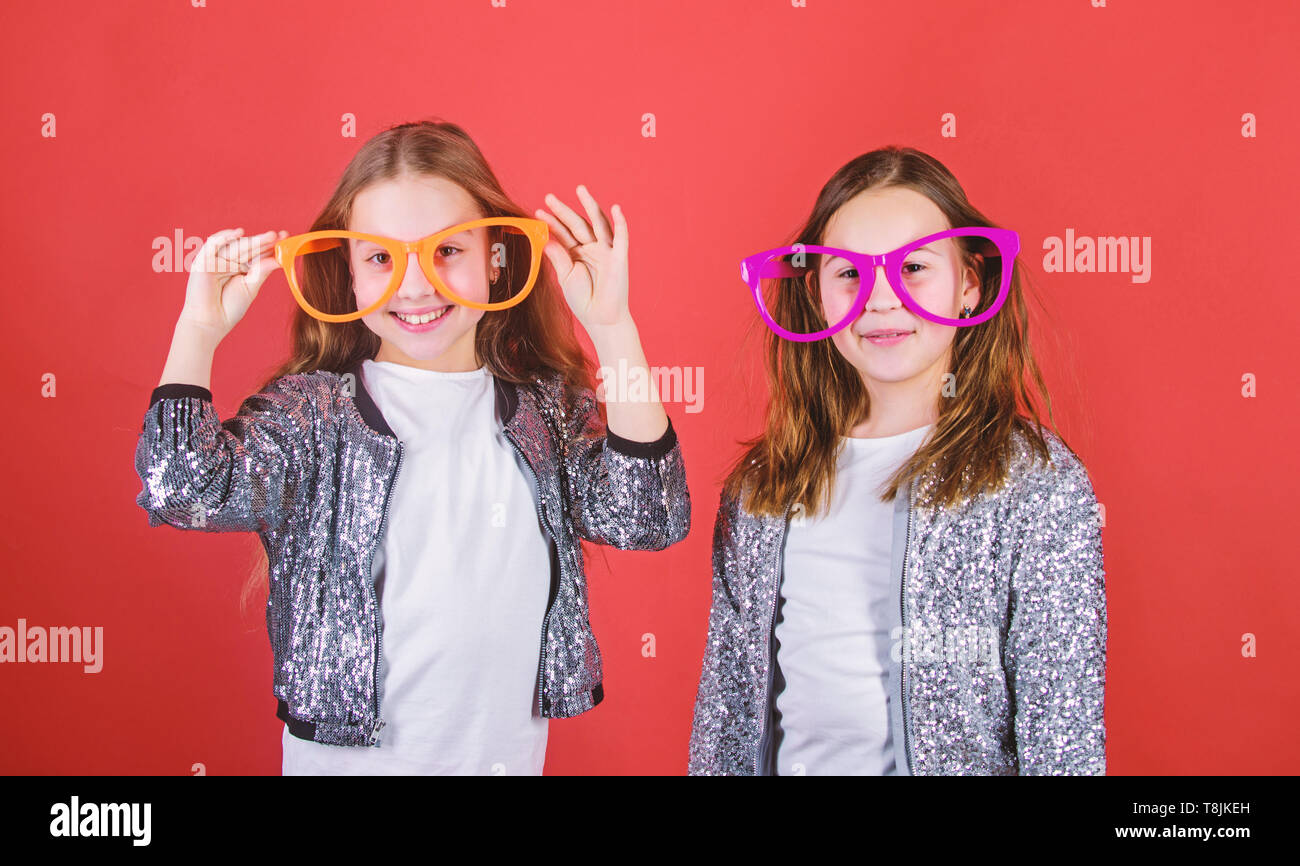 Sisterhood concept. Friendly relations siblings. Sincere cheerful kids ...