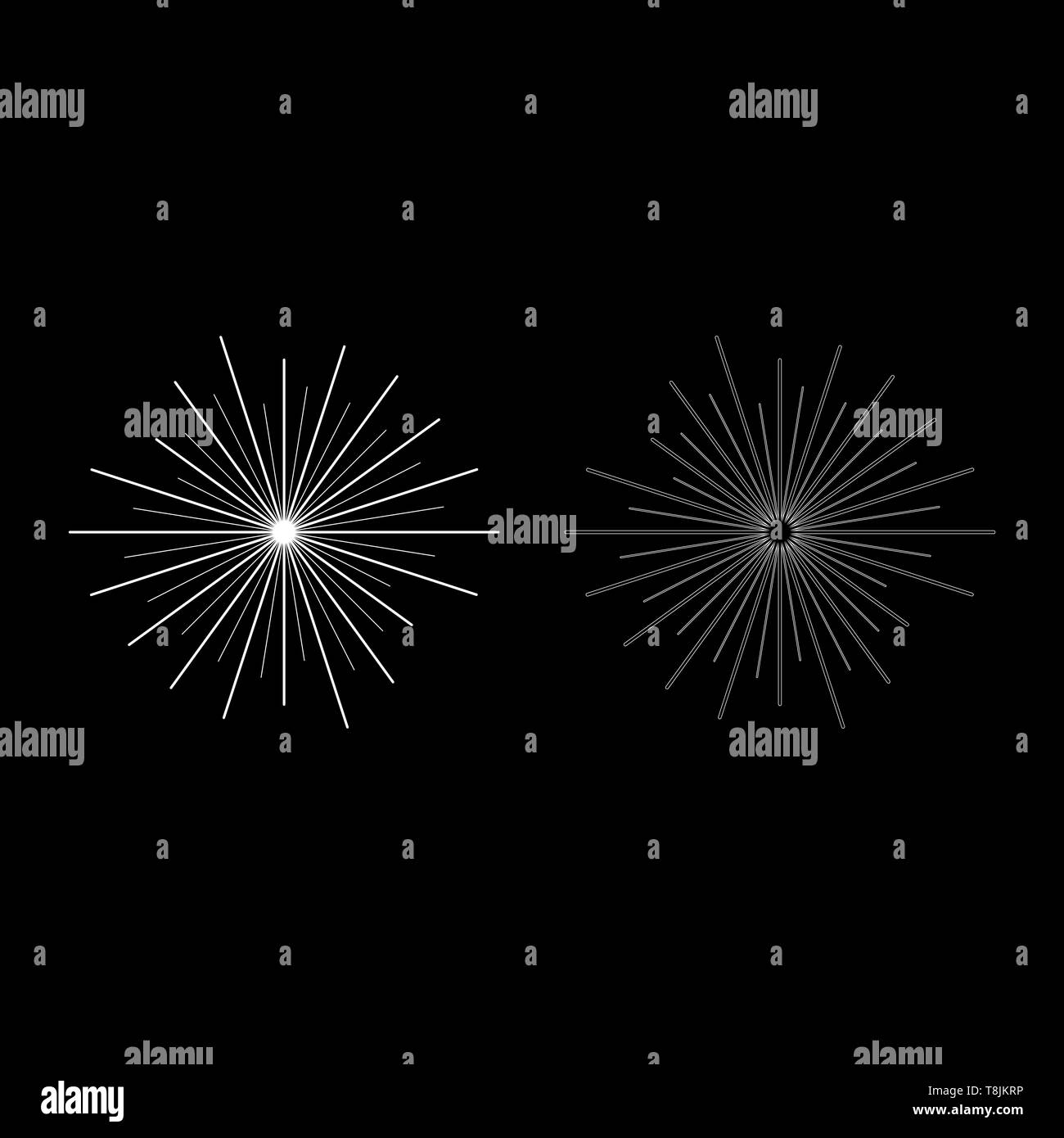 Sun rays Sunbeam concept icon outline set white color vector ...