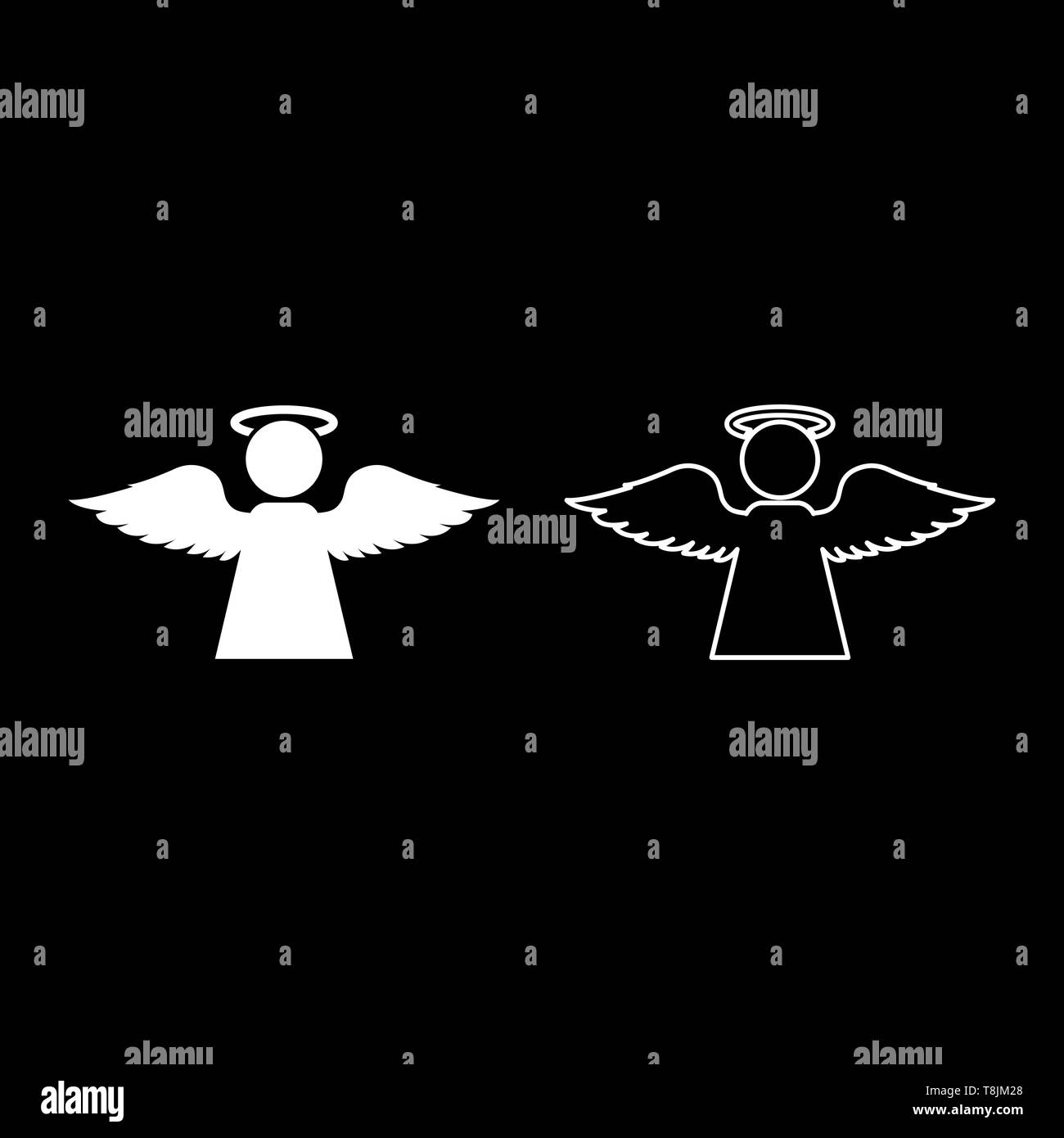 Angel with fly wing icon outline set white color vector illustration ...