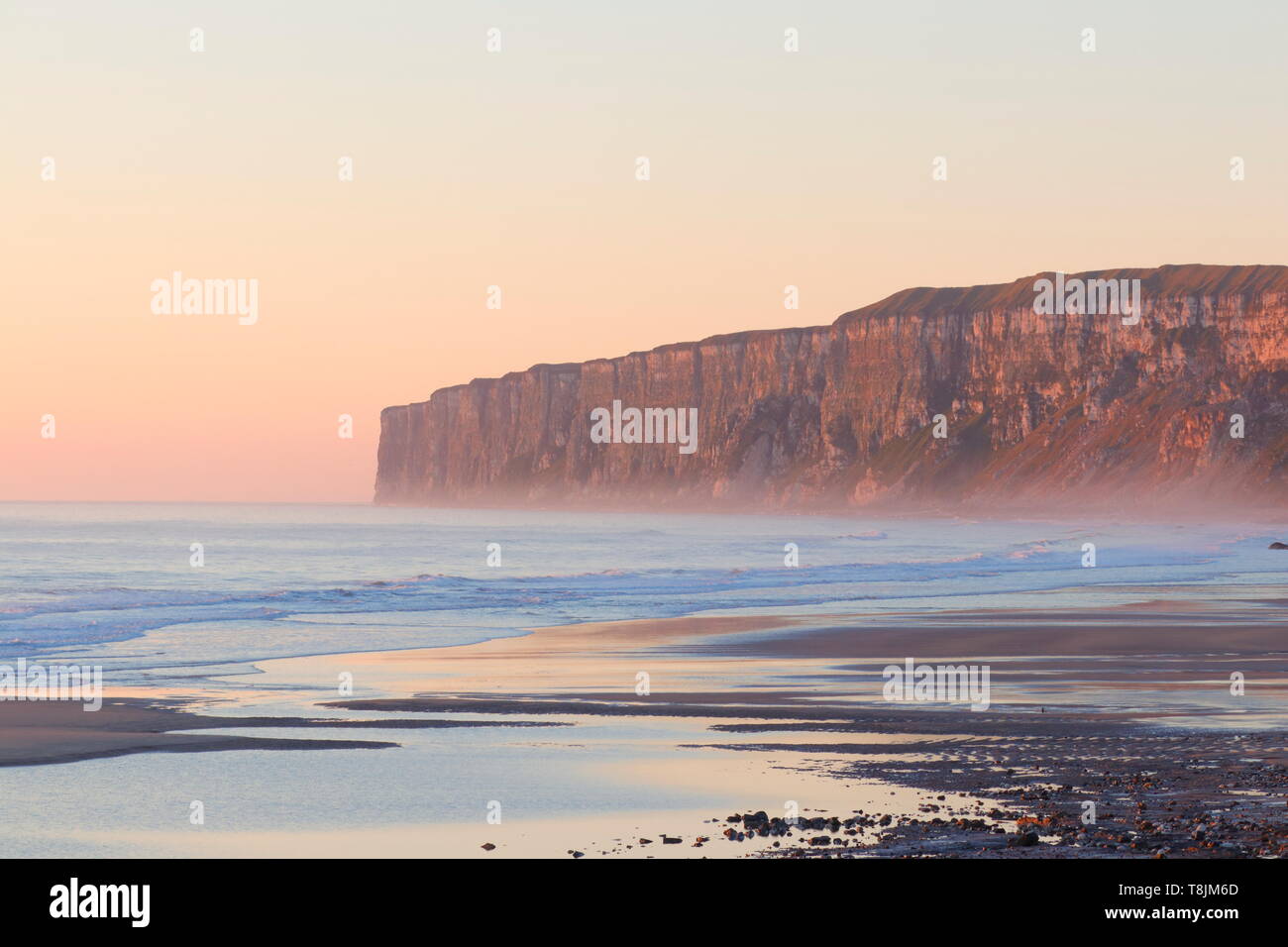 A view of Bempton Cliffs from Reighton Sands in North Yorkshire Stock ...