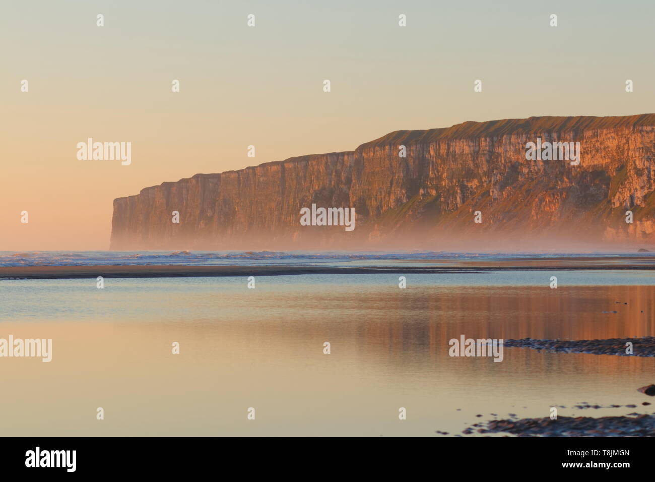A view of Bempton Cliffs from Reighton Sands in North Yorkshire Stock ...
