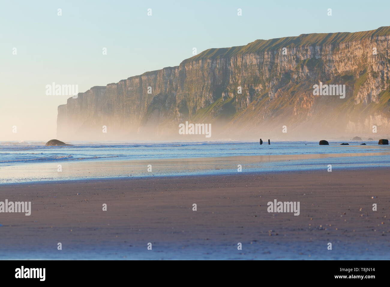 A view of Bempton Cliffs from Reighton Sands in North Yorkshire Stock ...