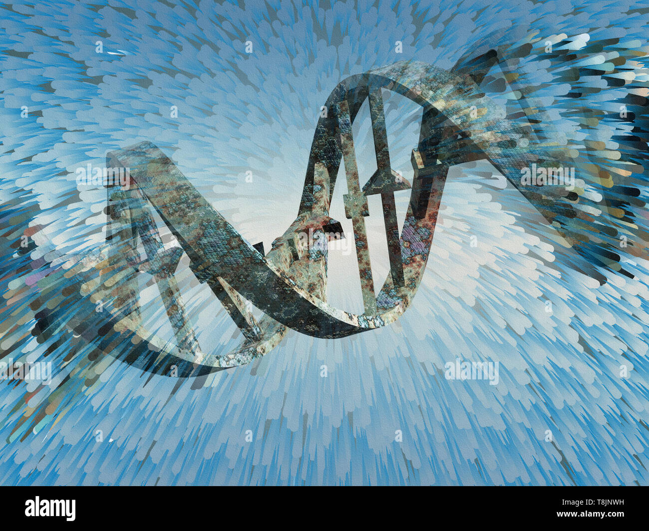 Surreal digital art. Damaged rusted DNA strands Stock Photo - Alamy