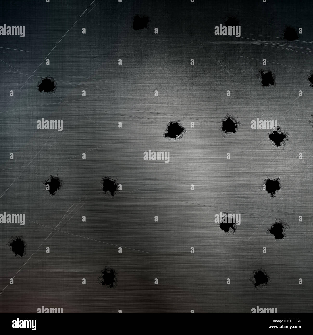 Bullet holes in a scratched metal surface Stock Photo - Alamy