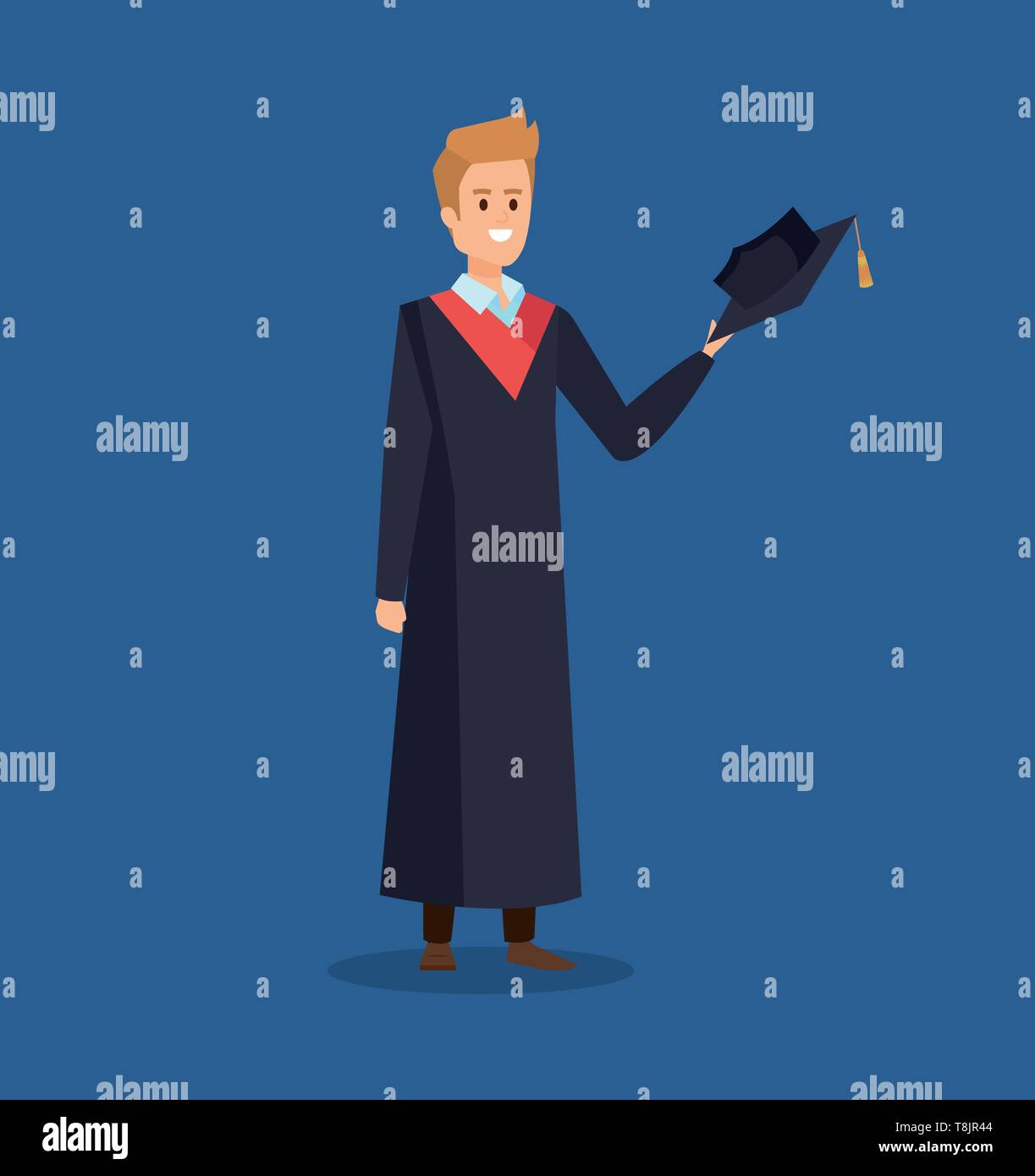 man univerity graduation with rope and cap in the hand Stock Vector ...